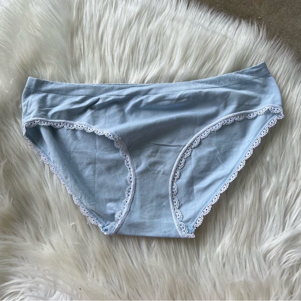 Victoria’s Secret Baby Blue And White Lace Trim Hip H… - Gem